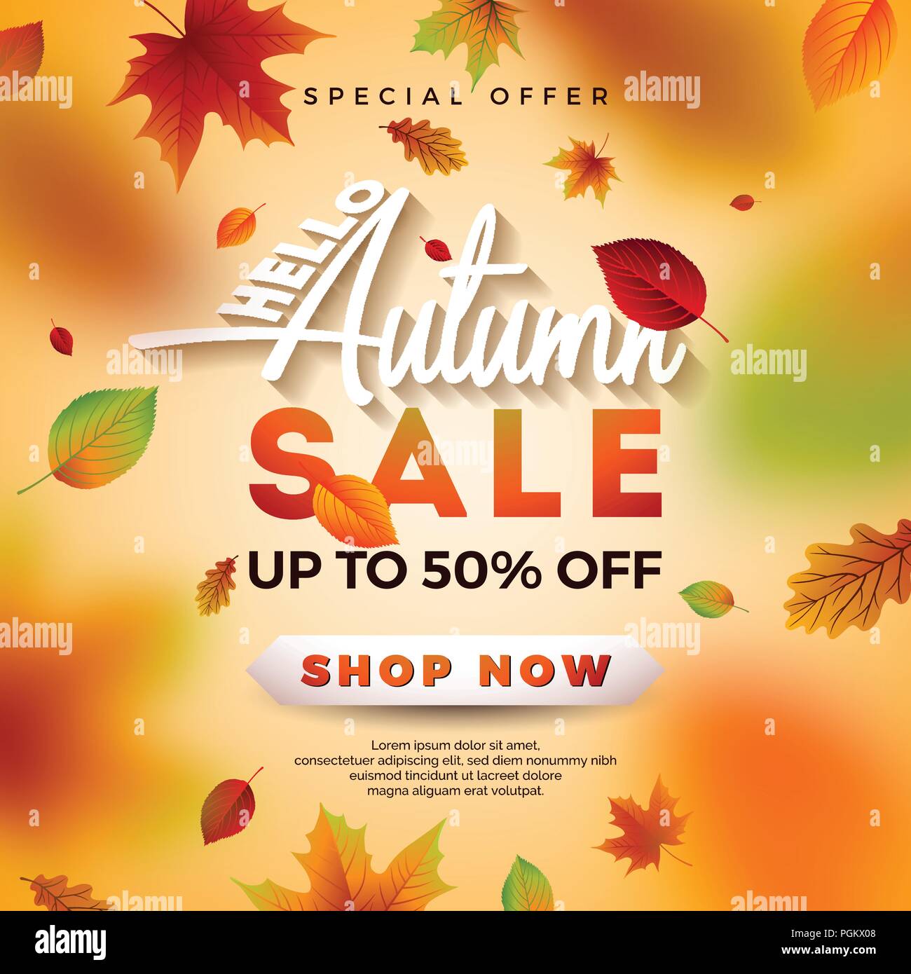 Autumn Sale Design with Falling Leaves and Lettering on Light ...