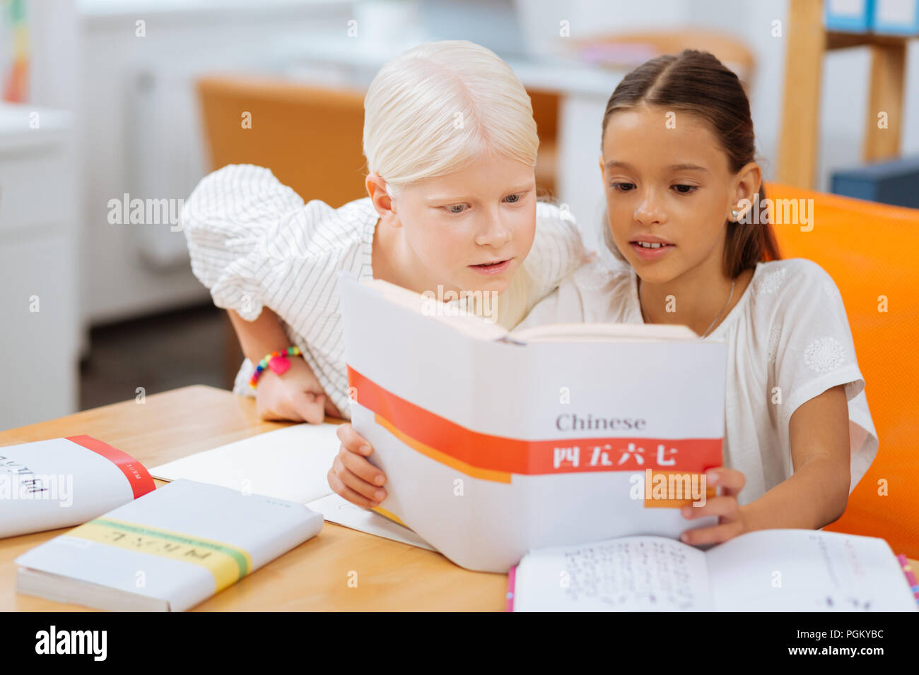 Attentive schoolgirl reading book hi-res stock photography and images ...