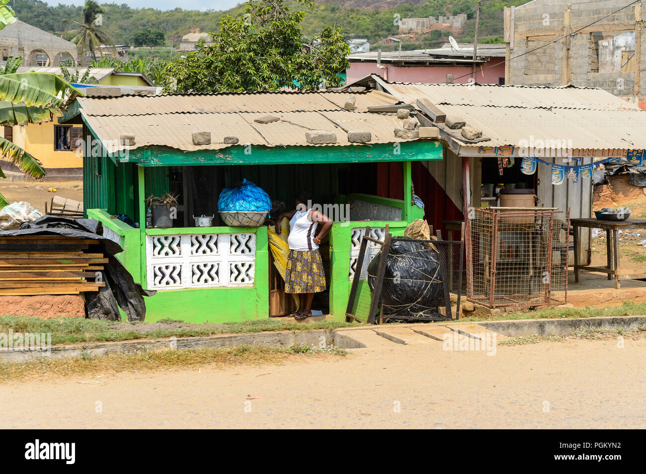 CENTRAL REGION, GHANA - Jan 17, 2017: Unidentified Ghanaian woman looks ...