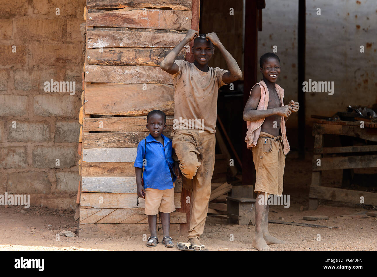 PIRA, BENIN - JAN 12, 2017: Unidentified Beninese children stand near ...