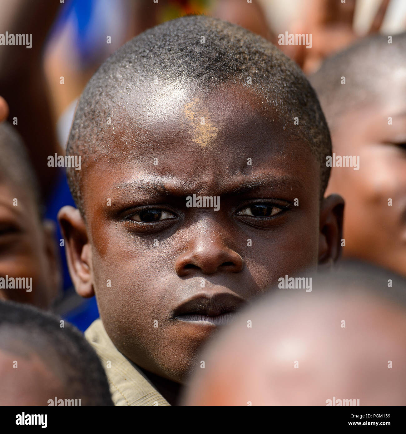 PIRA, BENIN - JAN 12, 2017: Unidentified Beninese little boy with ...