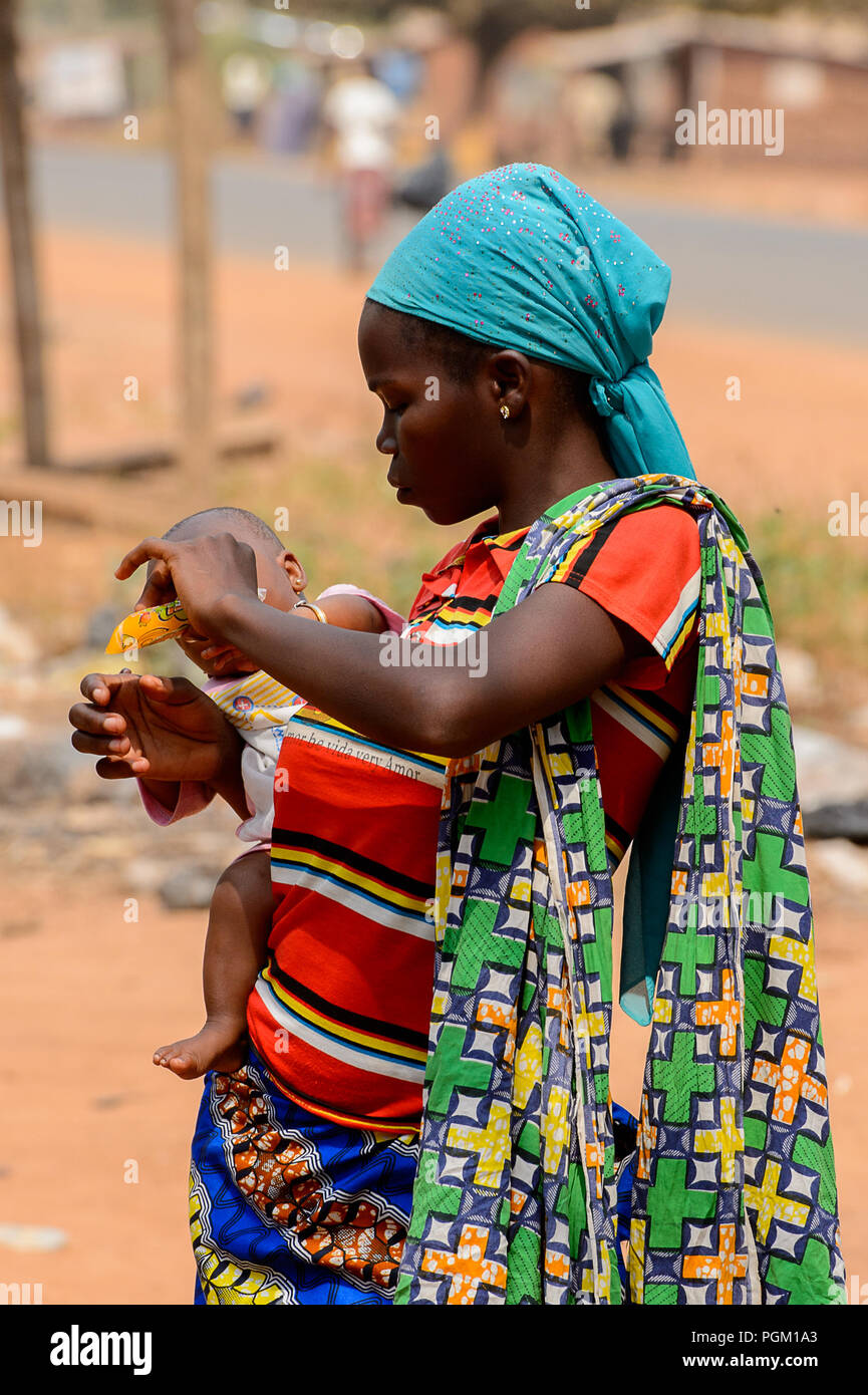 PIRA, BENIN - JAN 12, 2017: Unidentified Beninese woman in colored ...