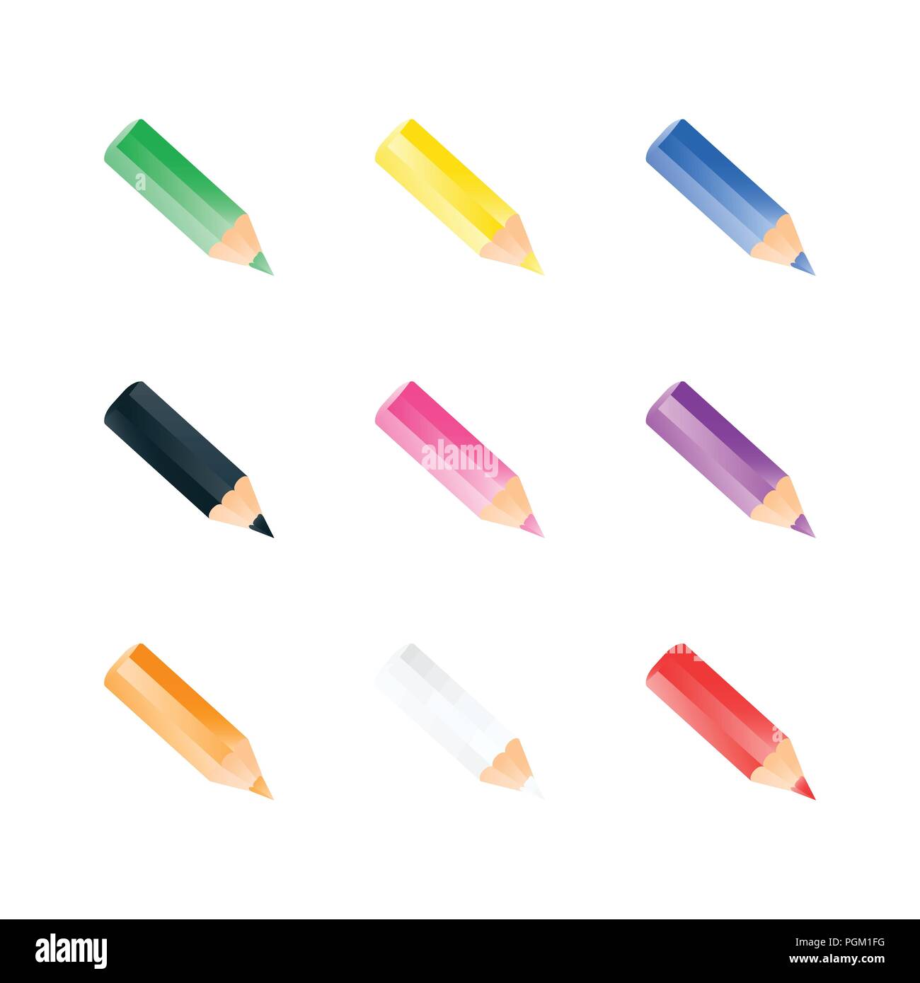 collection of color short small pencils. Realistic style. Colorful ...