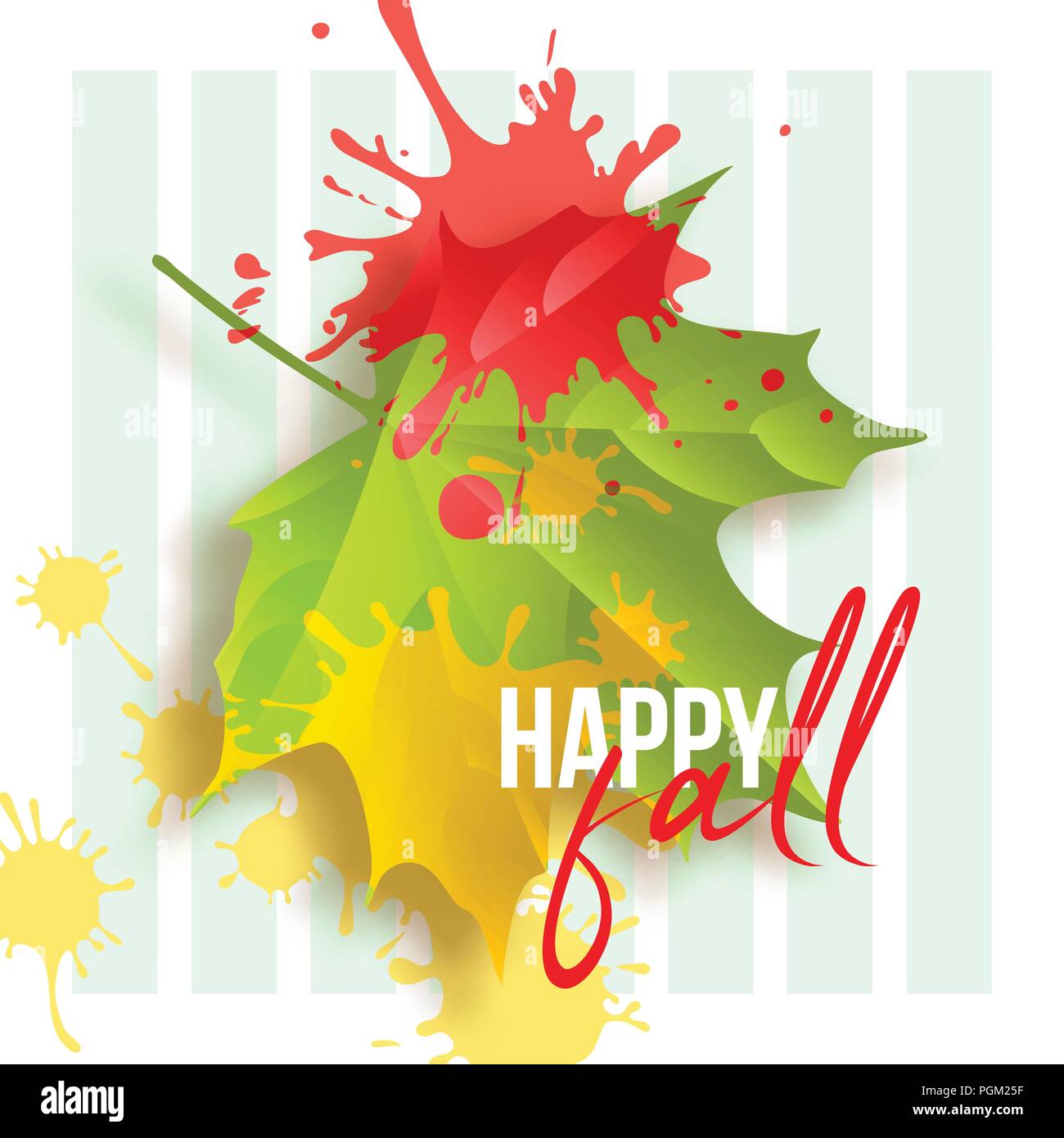 Happy fall quote, realistic style maple leaf becomes colorful with ...
