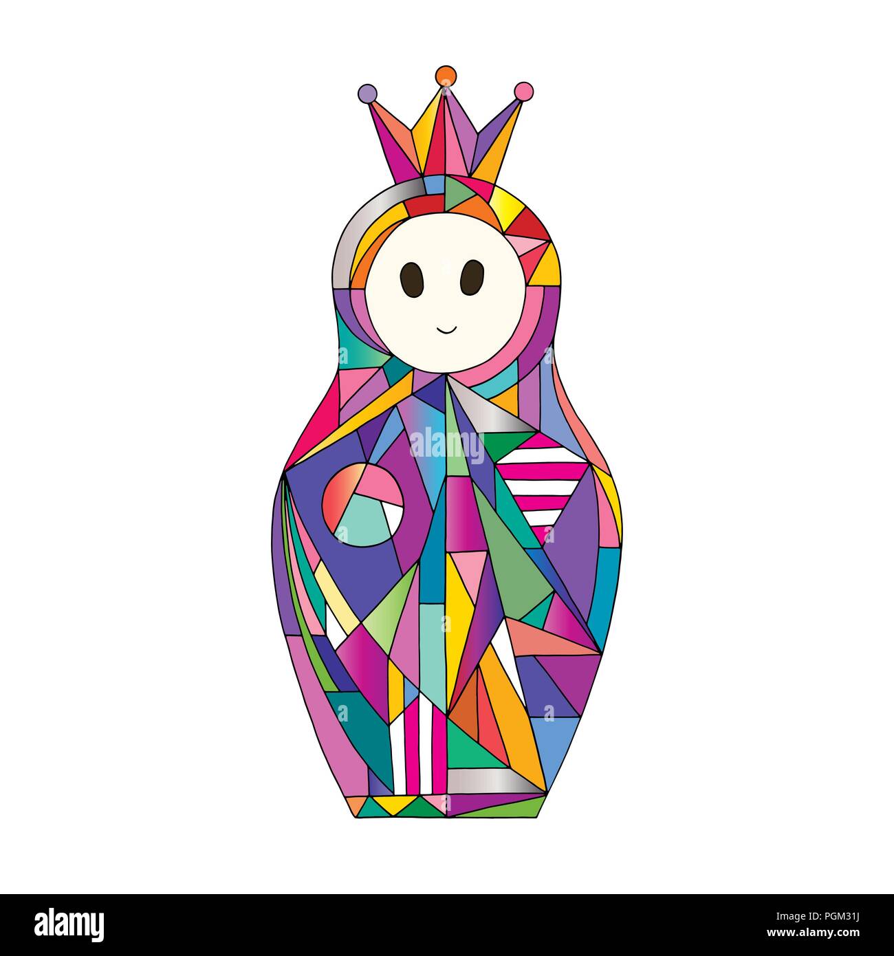 Matryoshka character hand drawn vector illustration. Nesting doll with ...