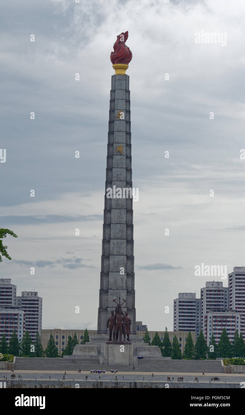 The Juche Tower, Pyongyang, early morning light, North Korea Stock ...