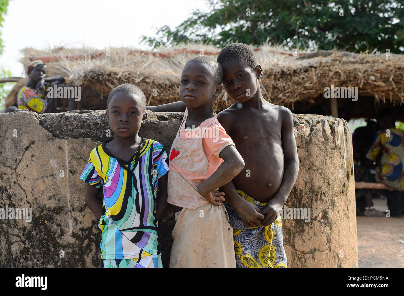 KOUTAMMAKOU, TOGO - JAN 13, 2017: Unidentified Togolese children stand ...