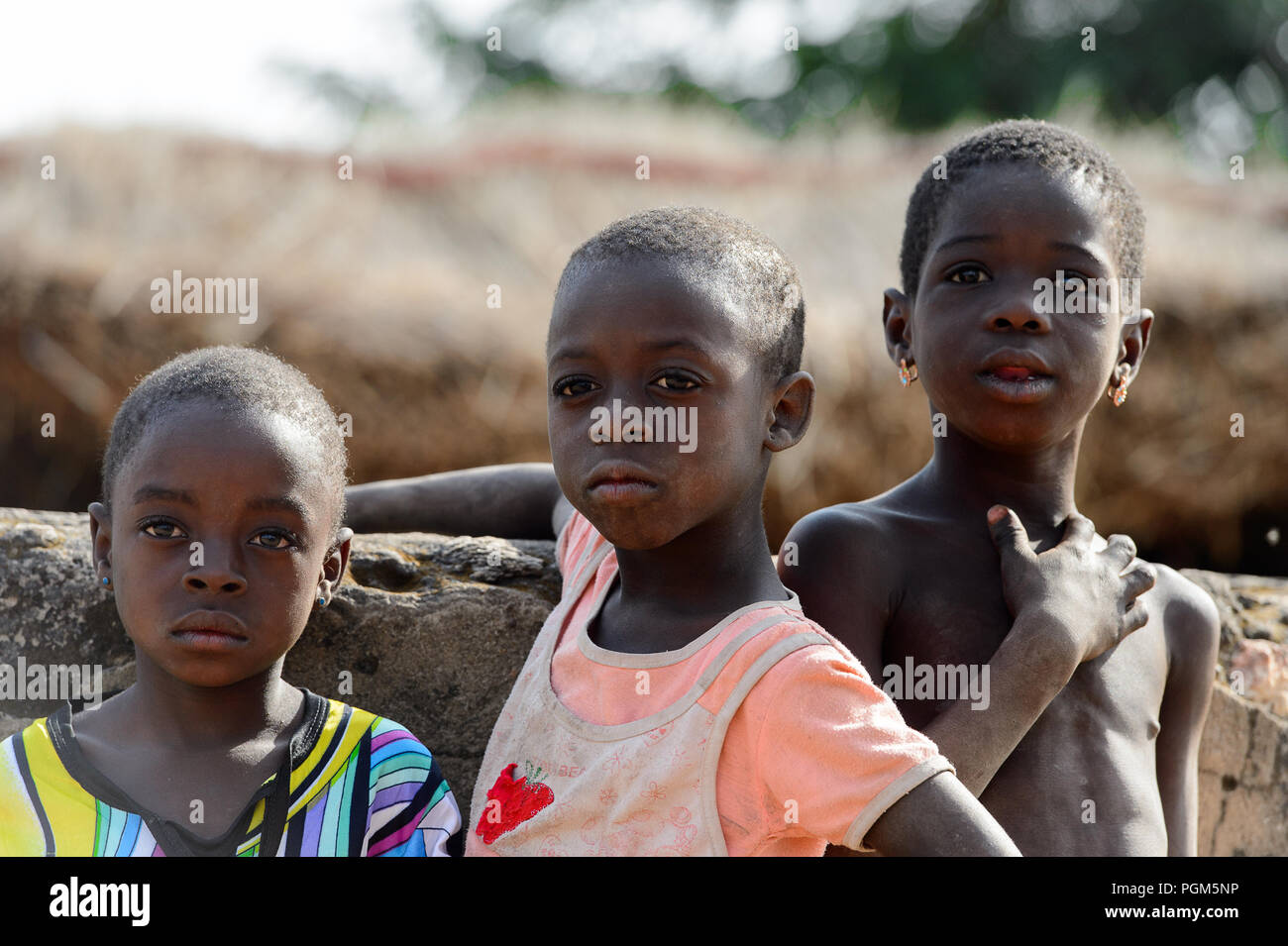 KOUTAMMAKOU, TOGO - JAN 13, 2017: Unidentified Togolese children stand ...
