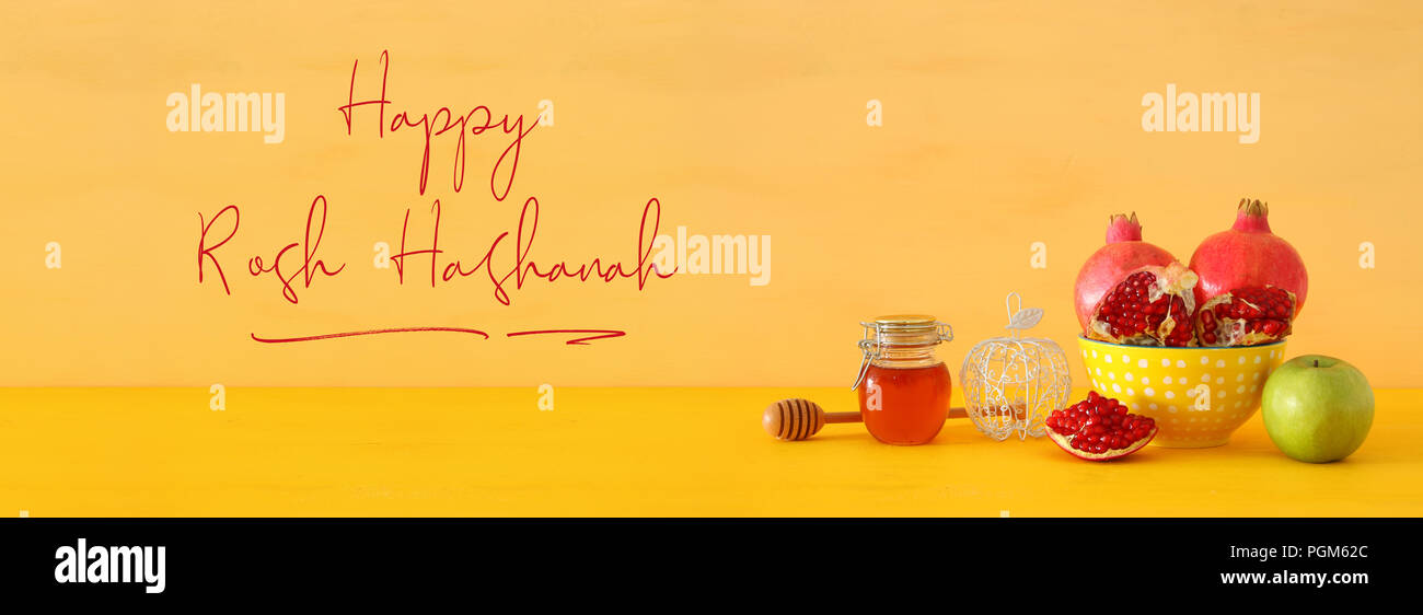Rosh hashanah (jewish New Year holiday) concept. Traditional symbols ...