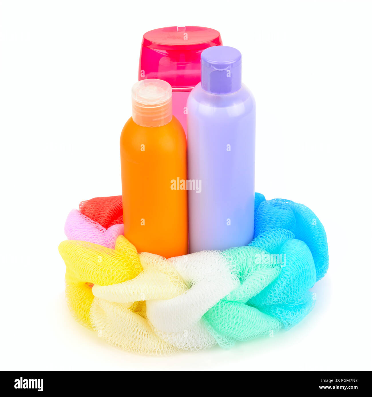 set of shampoo and liquid soap isolated on white background Stock Photo ...