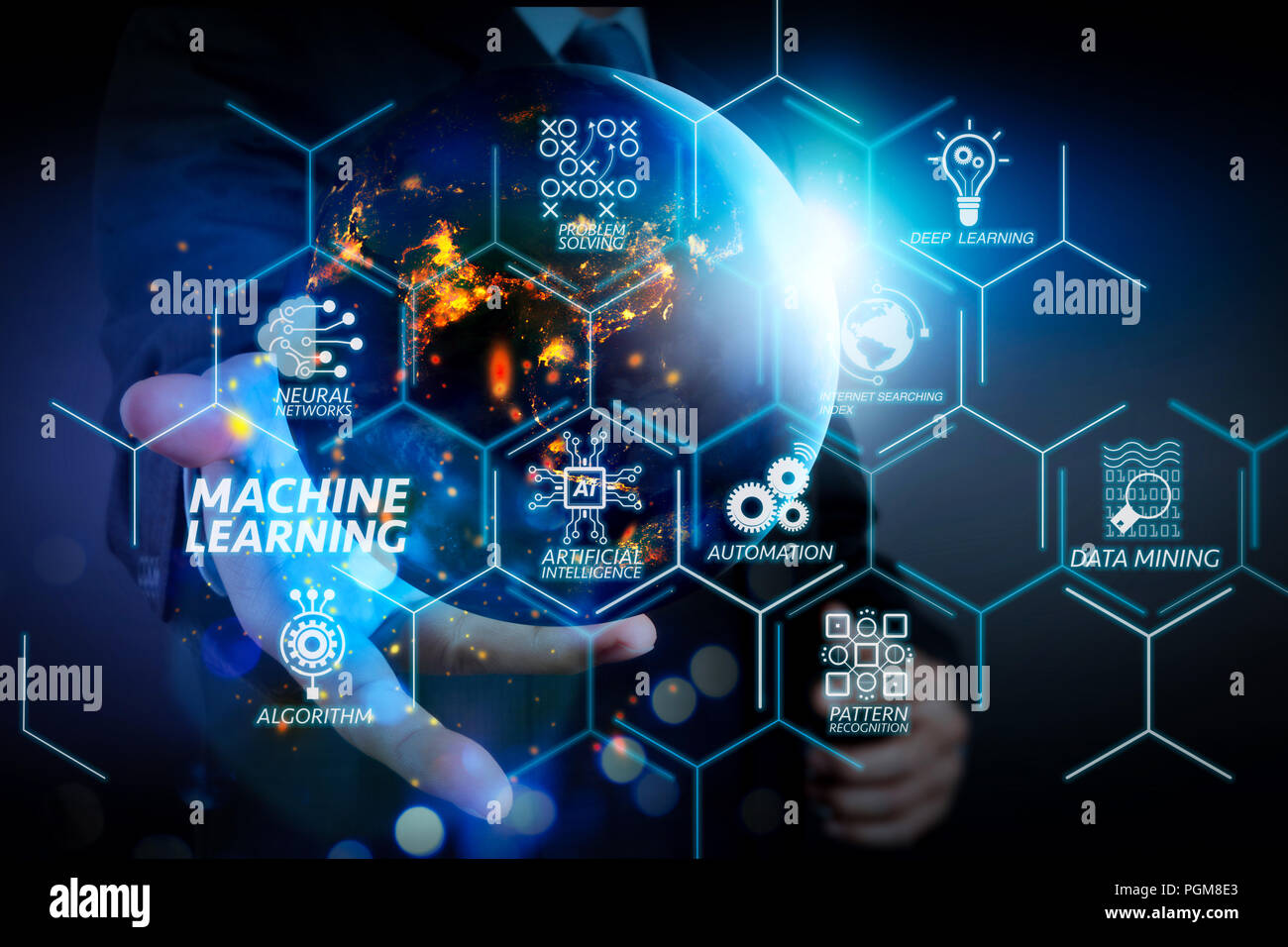 Machine learning technology diagram with artificial intelligence (AI),neural network,automation ...