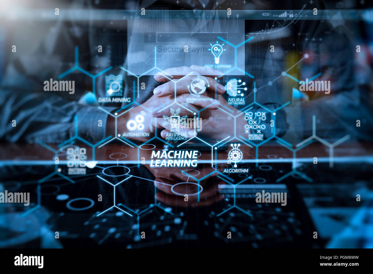 Machine learning technology diagram with artificial intelligence (AI ...