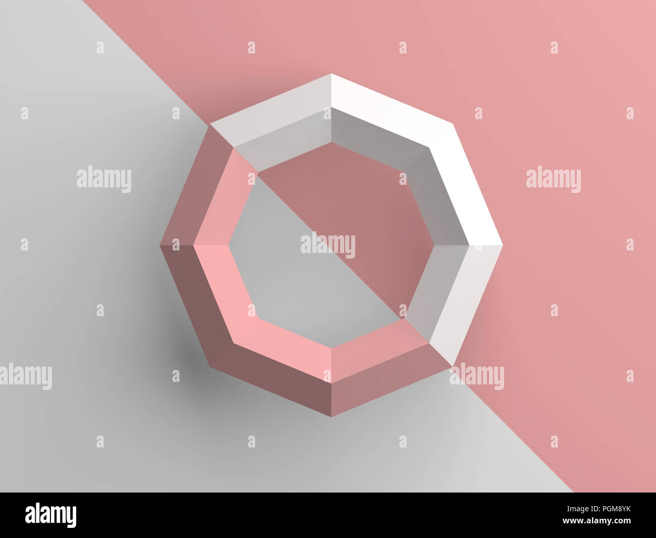 Abstract low poly object with pink and white parts, 3d render ...