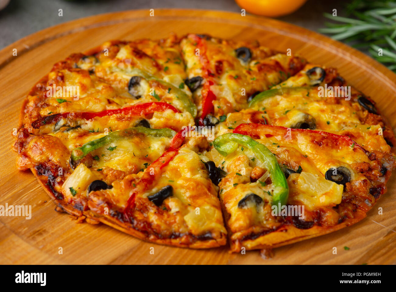 italian pizza with rustic background Stock Photo - Alamy