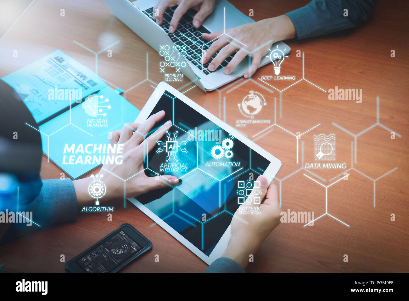 Machine learning technology diagram with artificial intelligence (AI ...