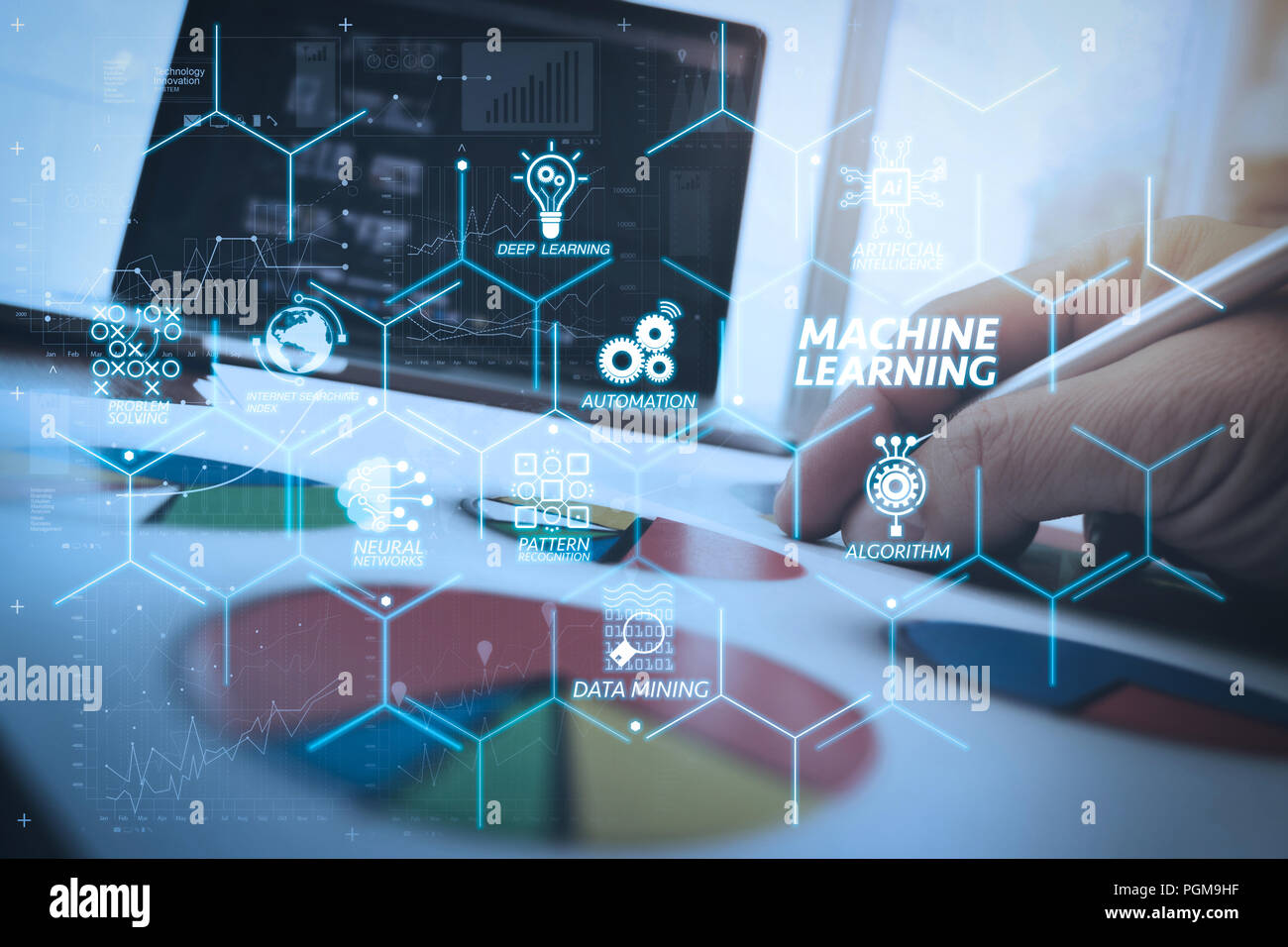 Machine learning technology diagram with artificial intelligence (AI),neural network,automation ...