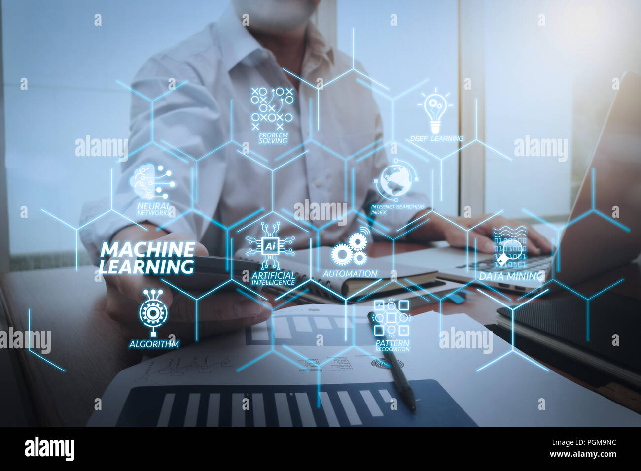 Machine learning technology diagram with artificial intelligence (AI ...