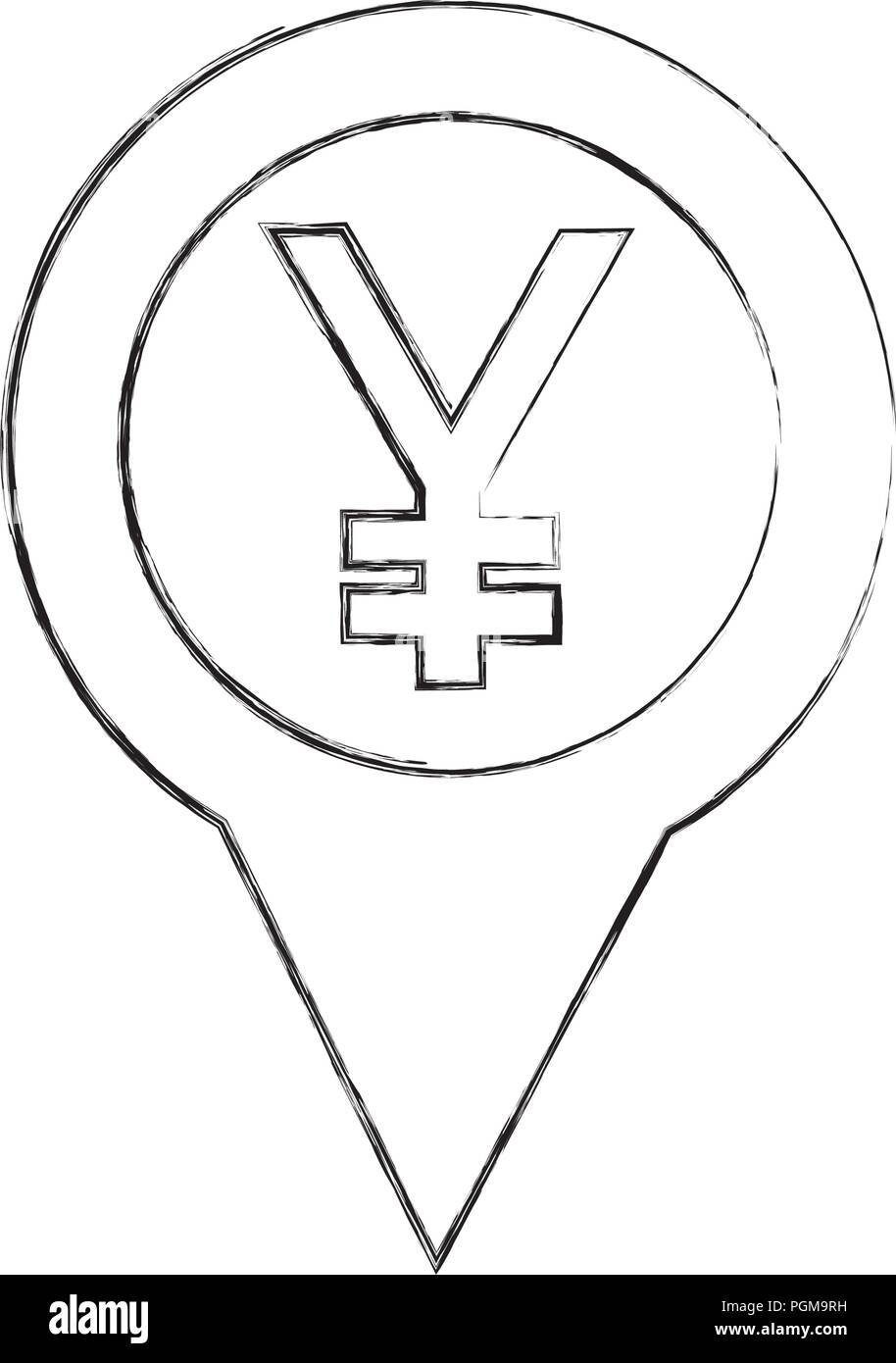 japanese yen currency pointer location vector illustration hand drawing ...