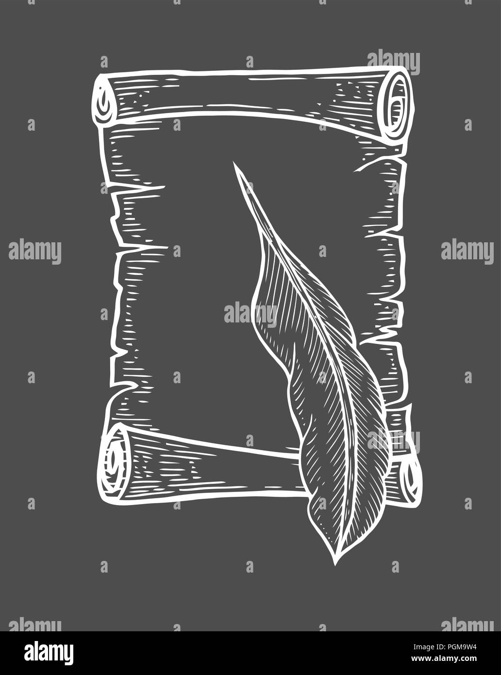 Vector hand drawn illustration of old scrolls in vintage engraved style ...