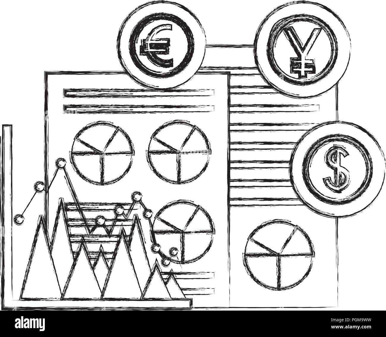 business document yen euro dollar chart foreign exchange vector ...