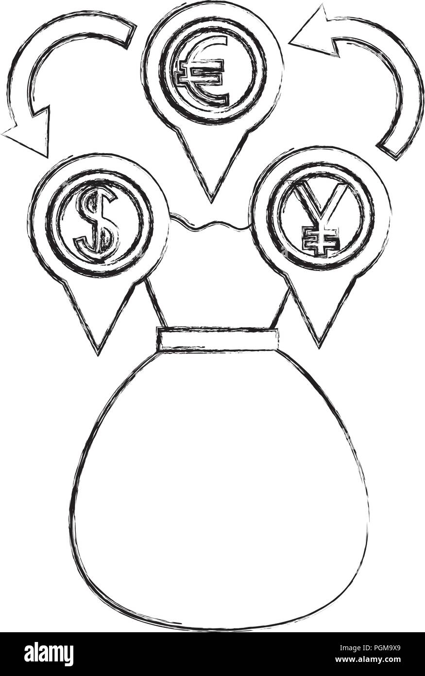 money bag euro dollar yen currency coins foreign exchange vector ...