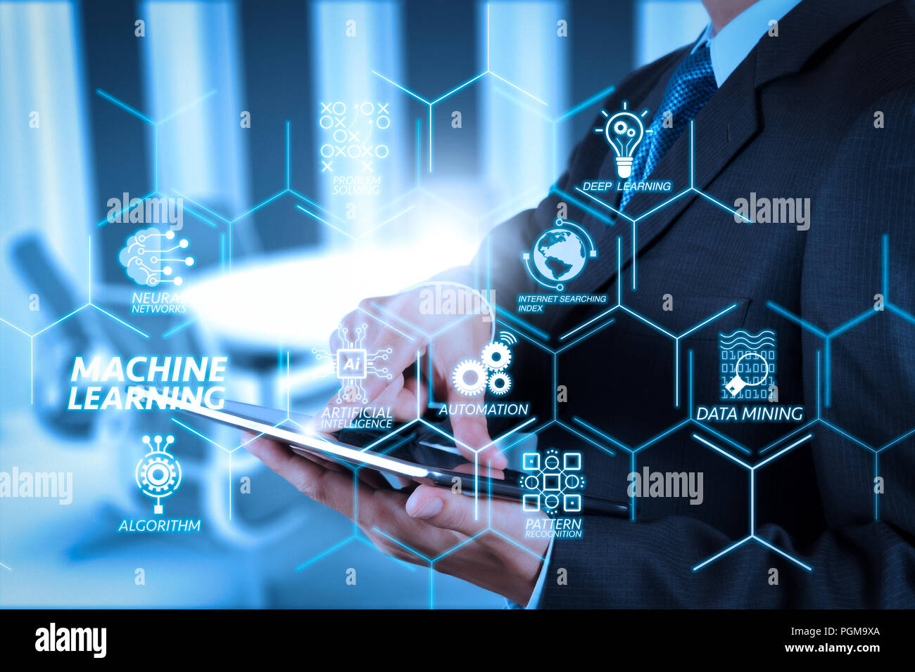 Machine learning technology diagram with artificial intelligence (AI),neural network,automation ...
