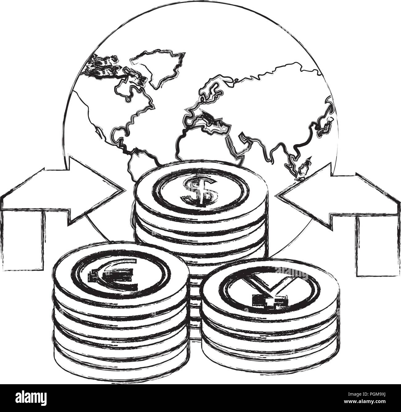 world arrows currency yen euro dollar money foreign exchange vector ...