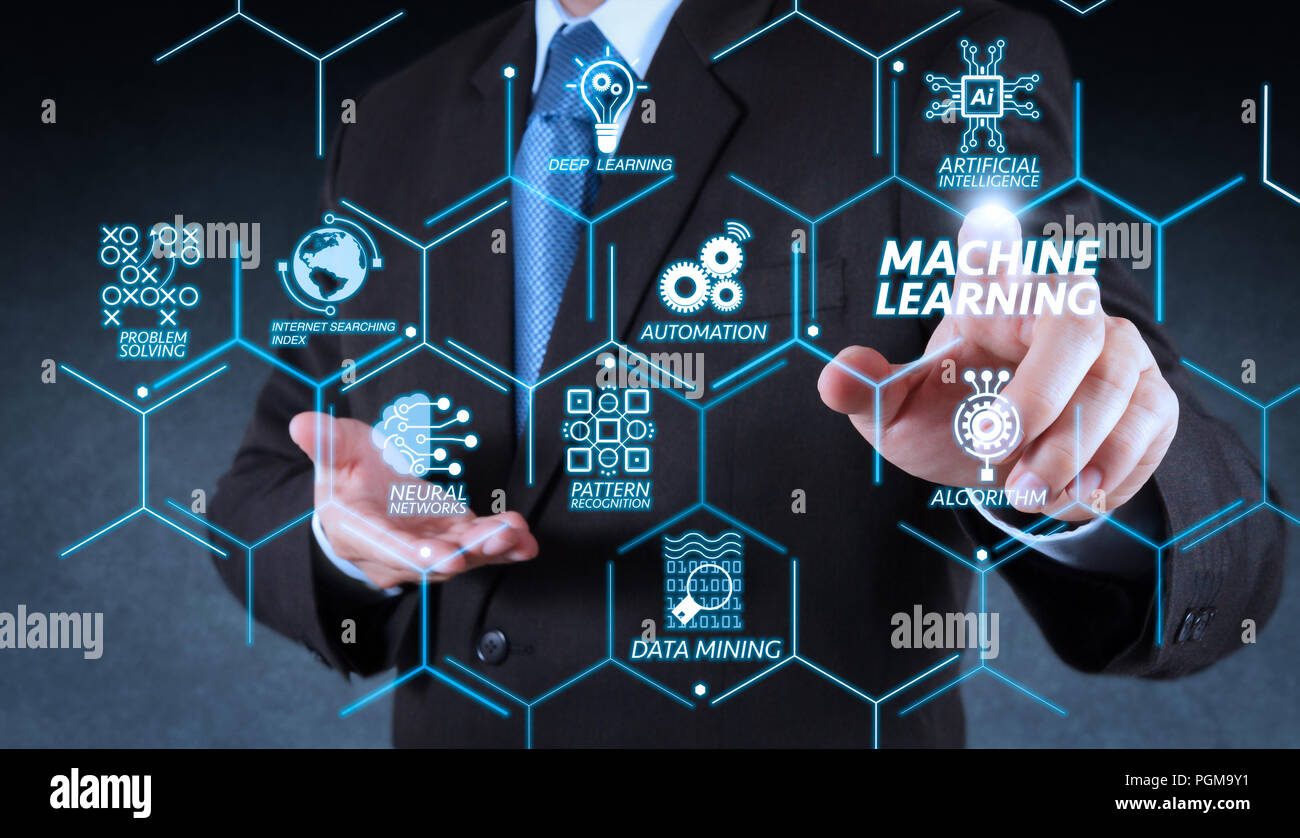 Machine learning technology diagram with artificial intelligence (AI),neural network,automation ...