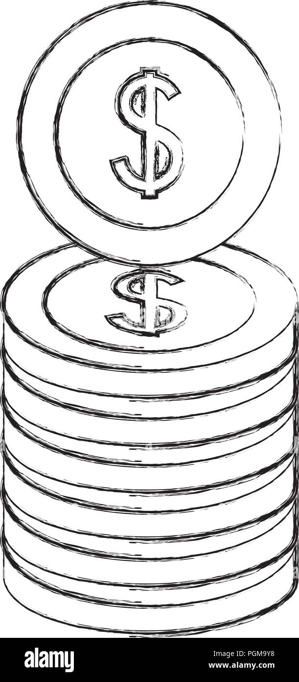 stacked dollar currency coins money vector illustration hand drawing ...