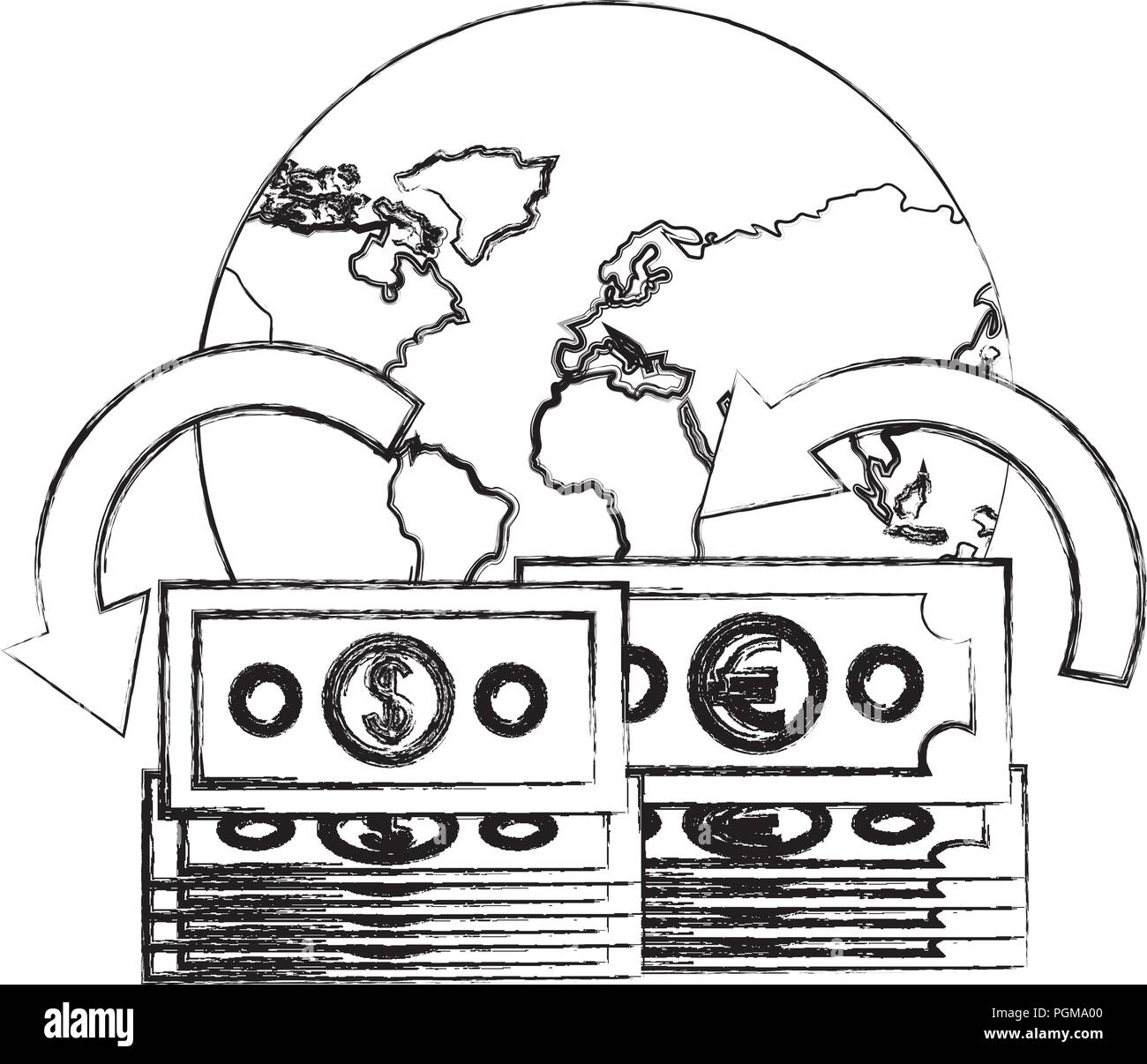 world international banknote dollar euro trading vector illustration ...