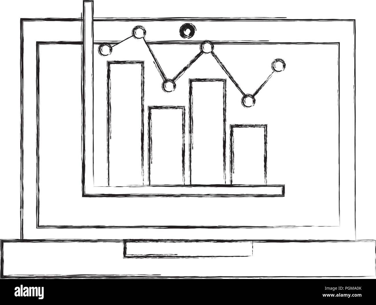 laptop computer statistics chart business vector illustration hand ...