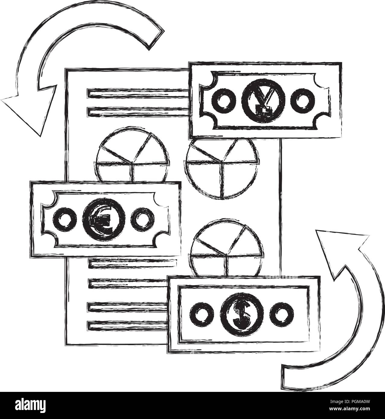 financial report document yen euro dollar foreign exchange vector ...
