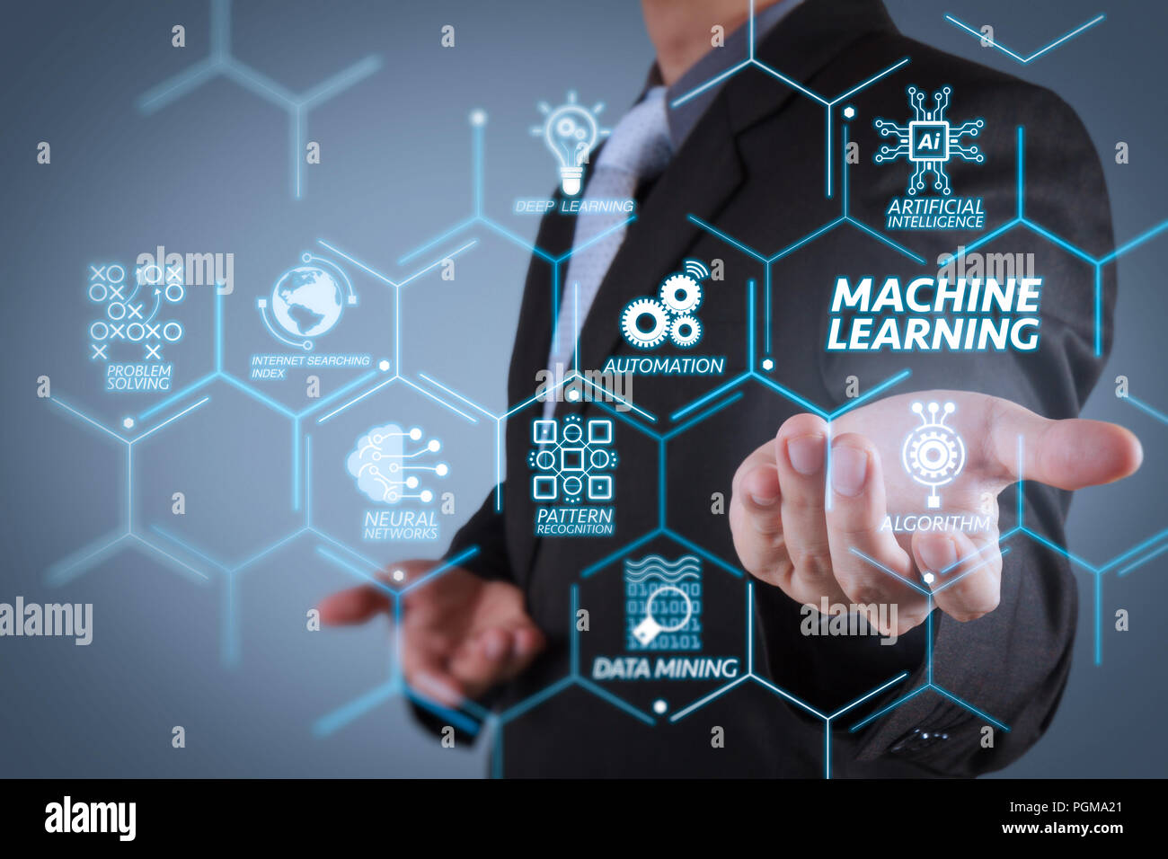Machine learning technology diagram with artificial intelligence (AI ...