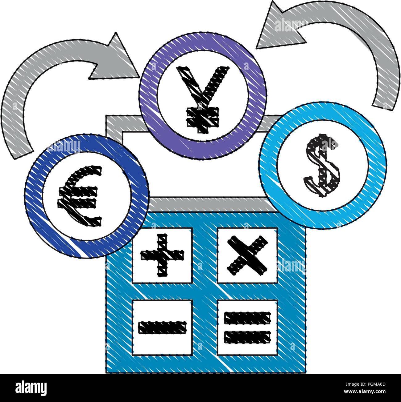 calculator coins yen euro dollar foreing exchange vector illustration ...