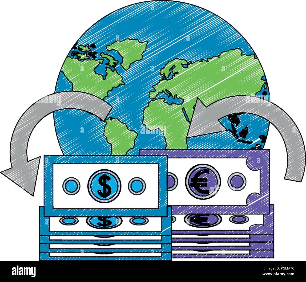 world international banknote dollar euro trading vector illustration ...