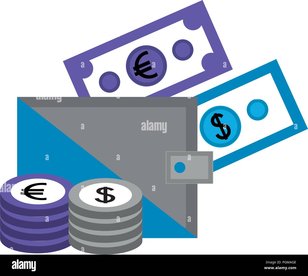 business wallet banknote money euro dollar and coins vector ...