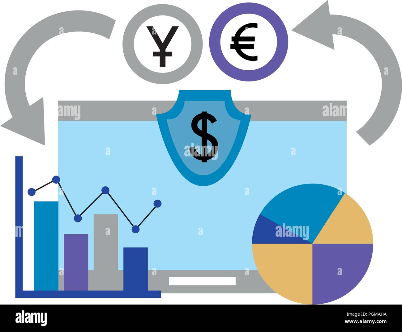 computer diagram chart currency coins foreign exchange vector ...