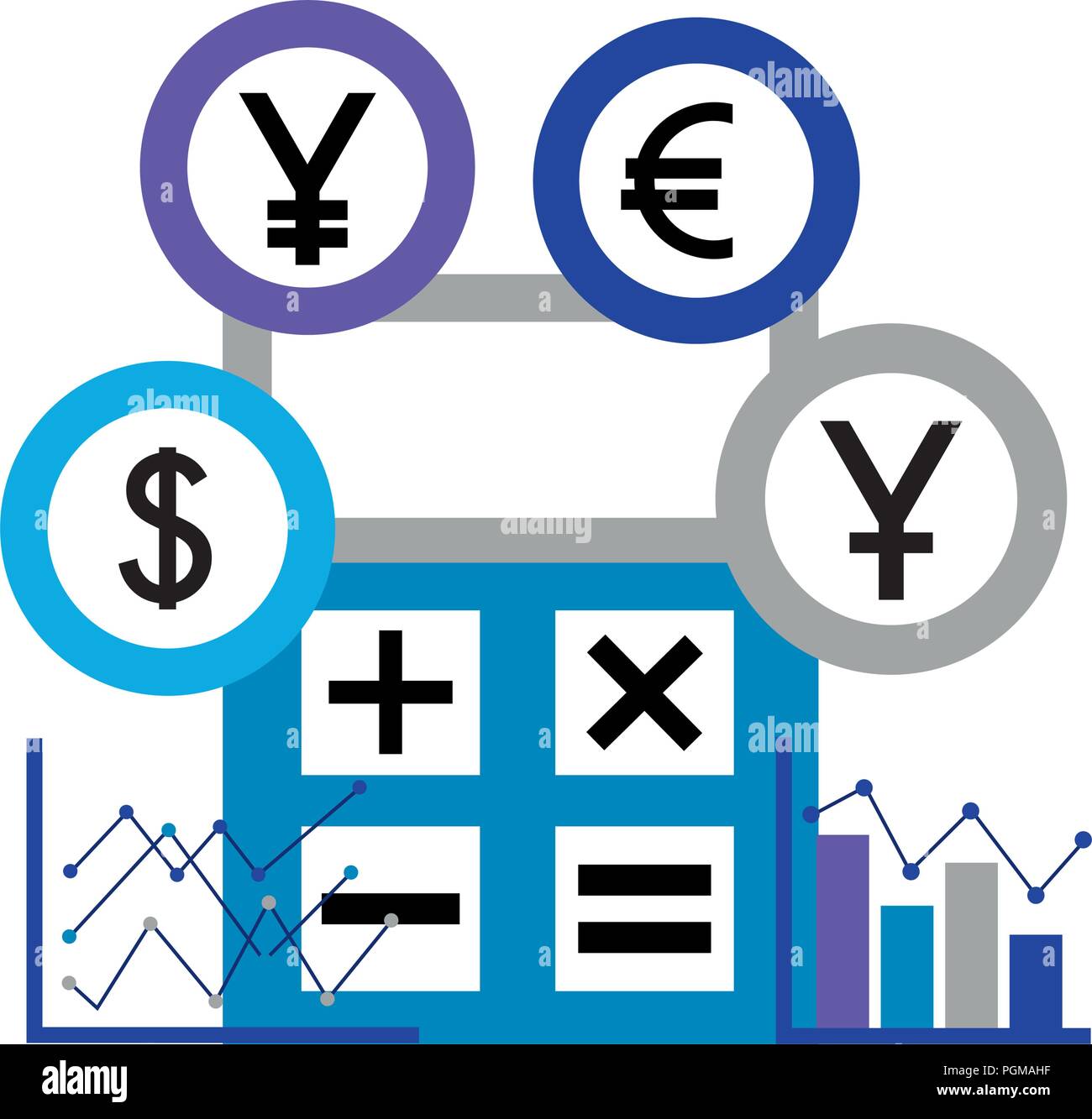 business calculator diagrams chart coins money vector illustration ...