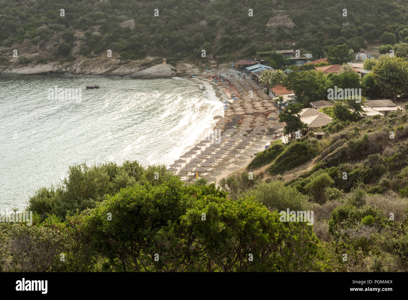 Panoramic view of Klimataria Beach at Sithonia peninsula, Chalkidiki ...