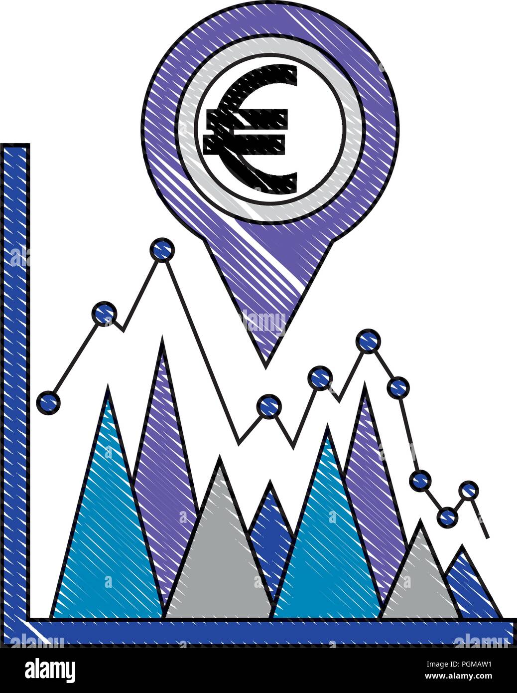 coin euro in pin pointer location with statistical graphic vector ...