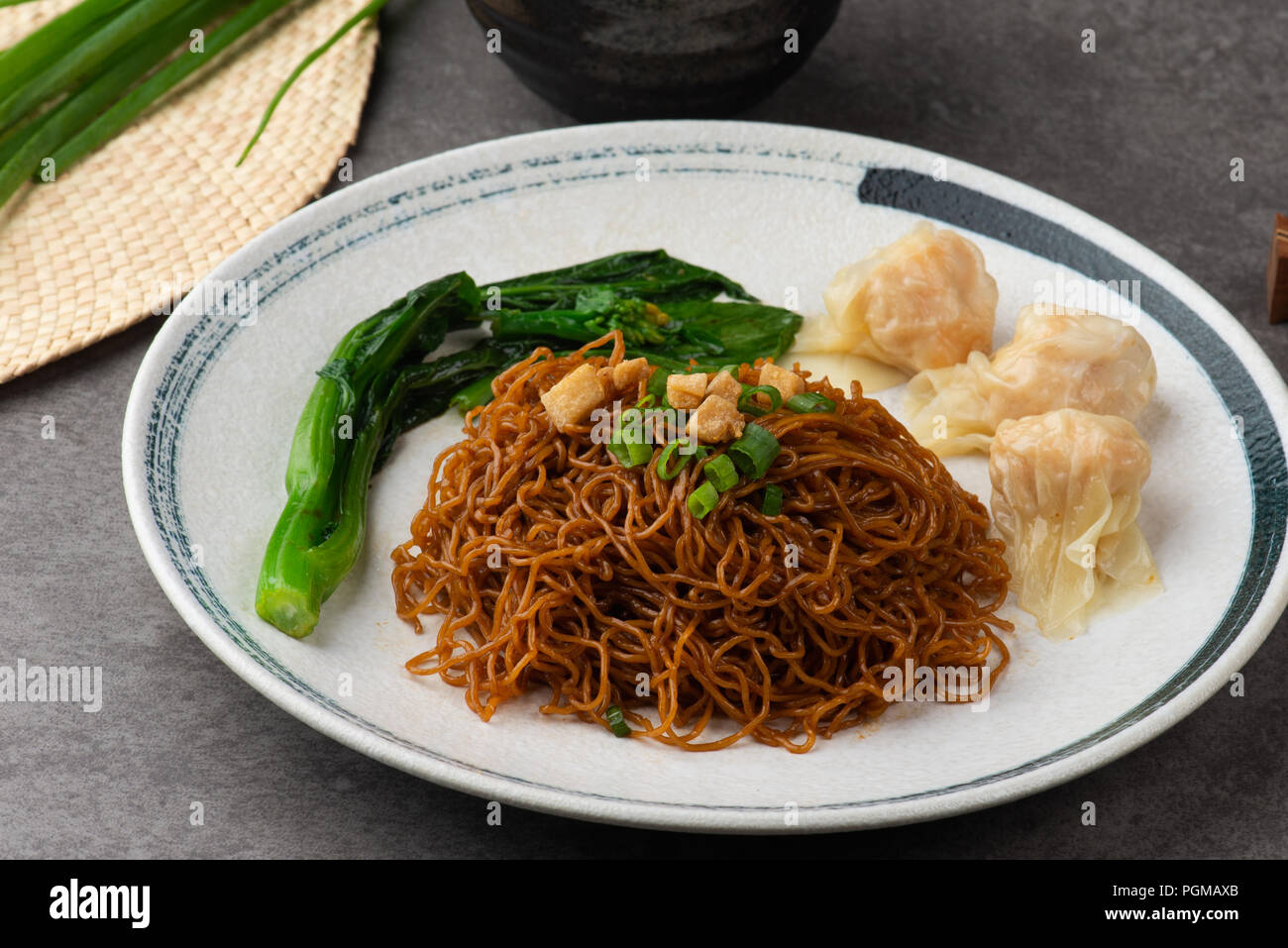 wantan noodles on background Stock Photo - Alamy