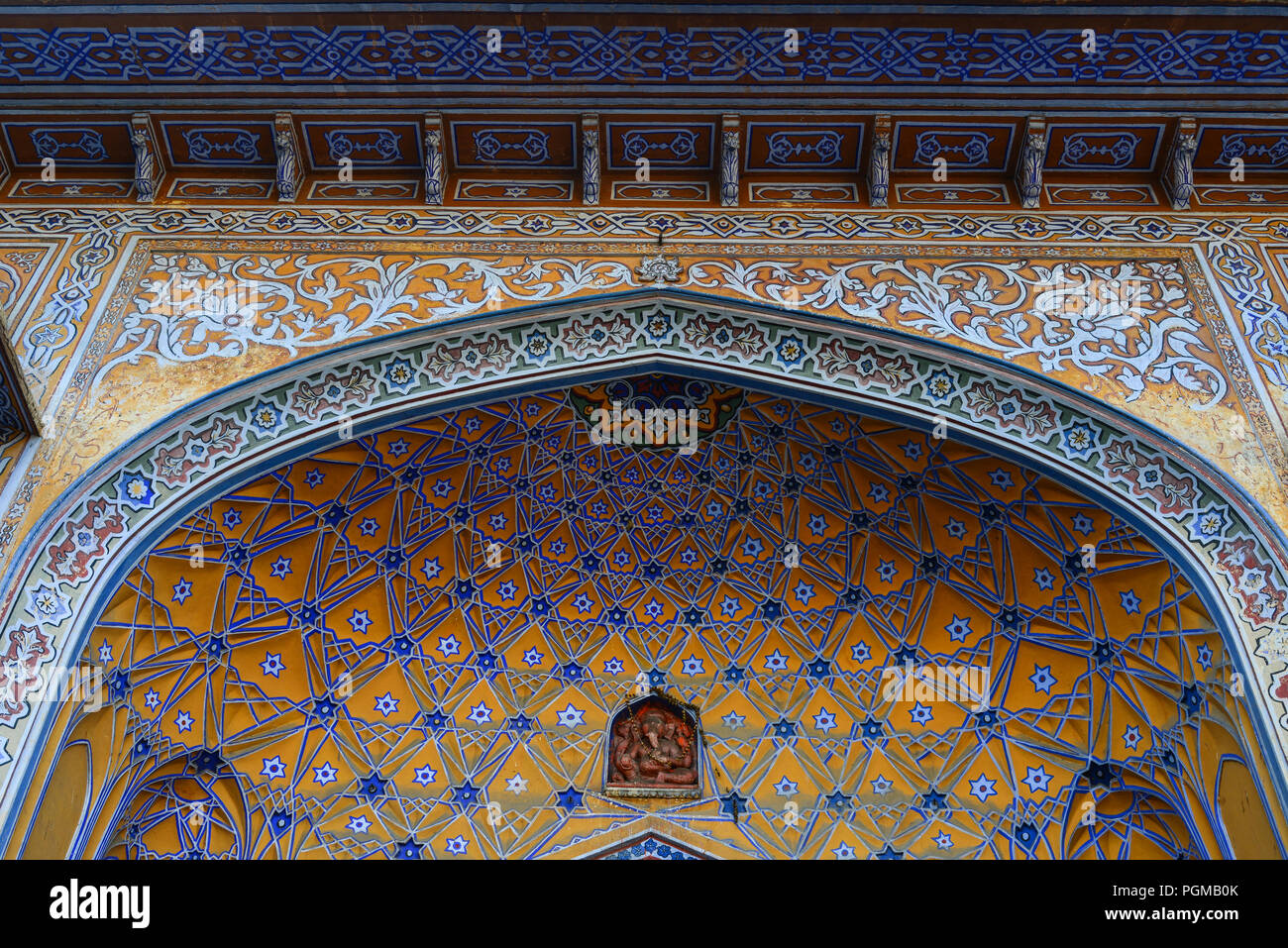 Details of ancient palace at Pink City in Jaipur, India. Jaipur is the ...