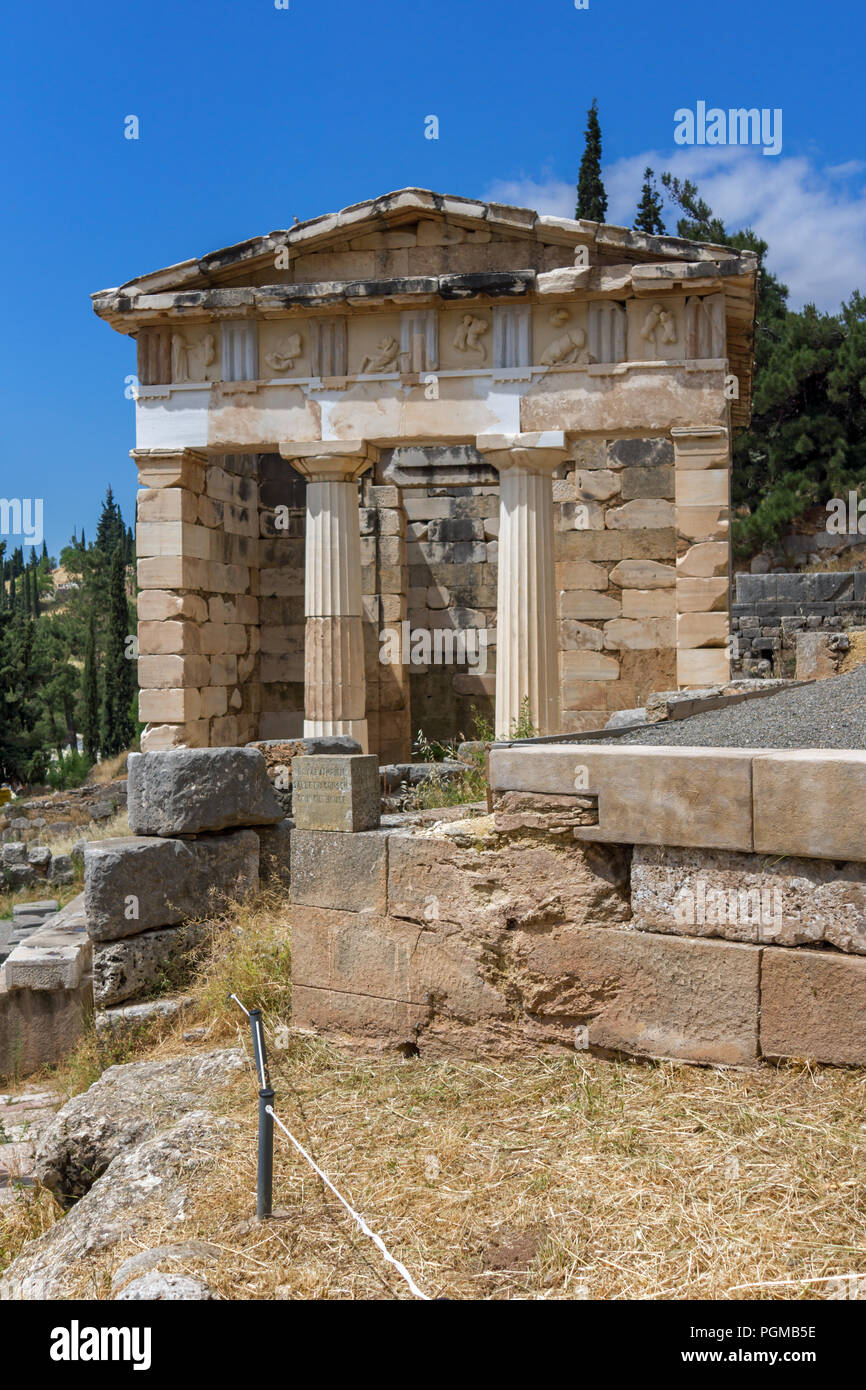 Treasury of Athens in Ancient Greek archaeological site of Delphi ...