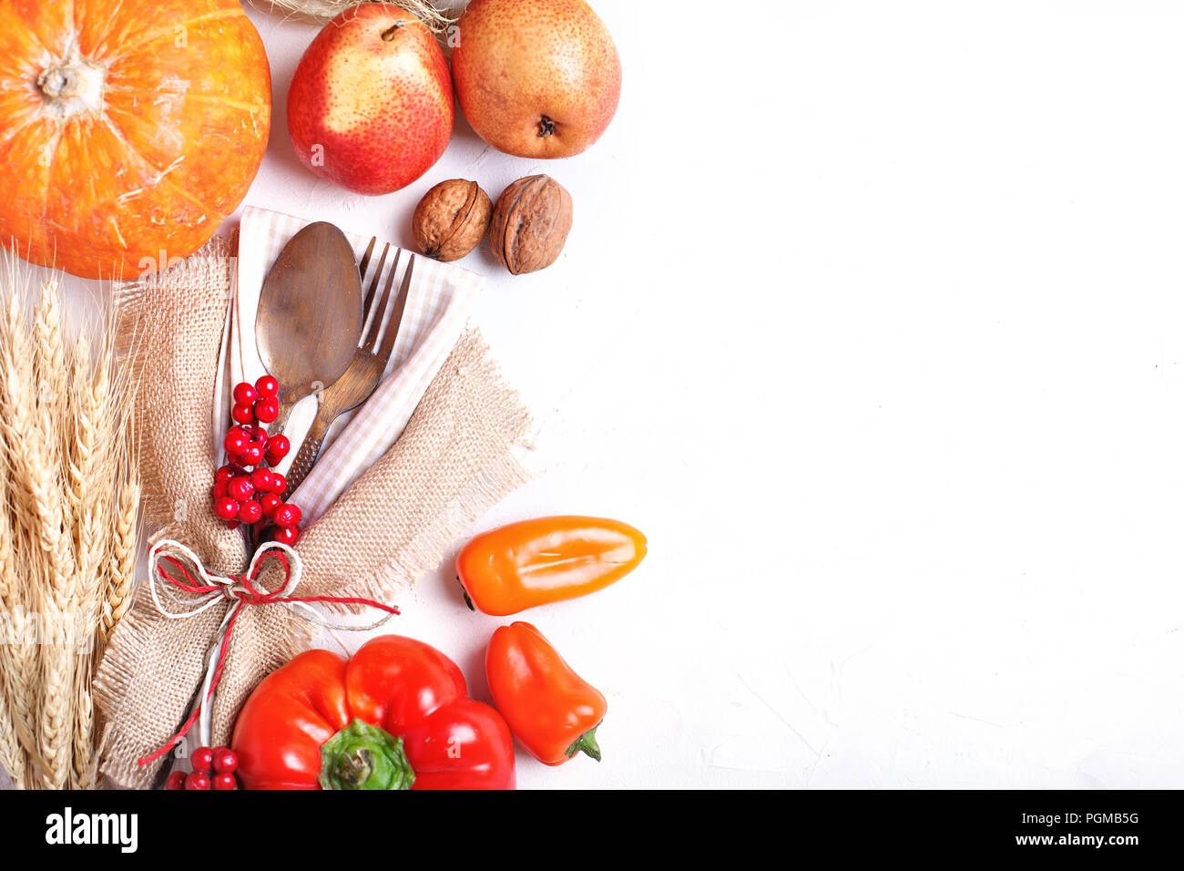 Happy Thanksgiving Day background, table decorated with Pumpkins, Maize ...
