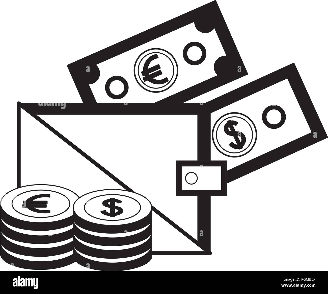 business wallet banknote money euro dollar and coins vector ...