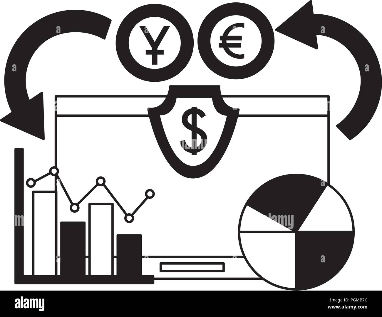 computer diagram chart currency coins foreign exchange vector ...