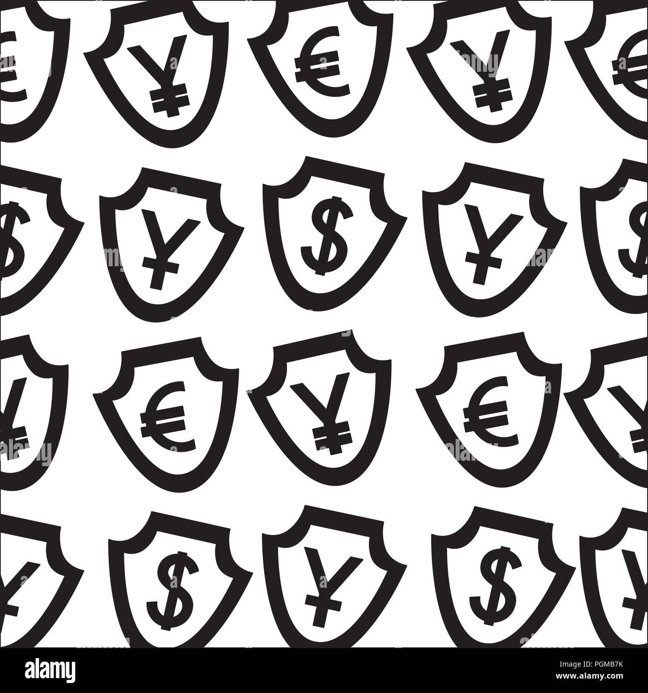 currency shield yen dollar euro symbol foreign exchange pattern vector ...