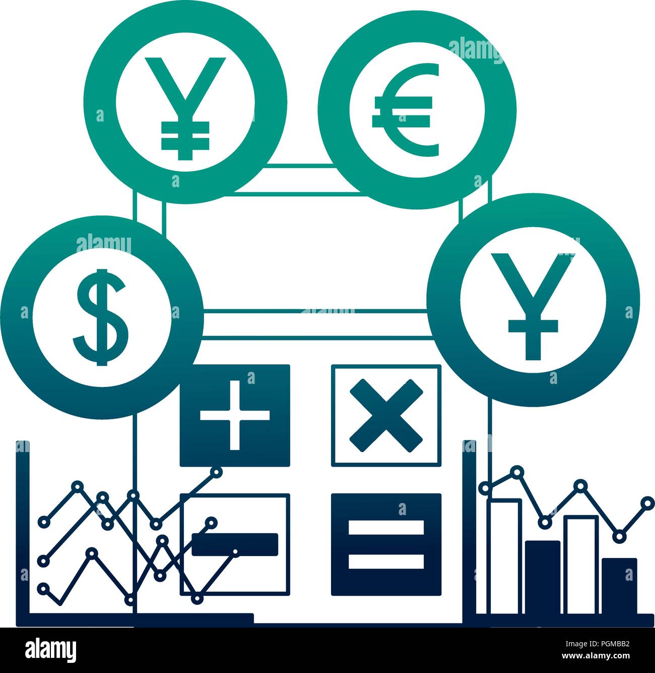 business calculator diagrams chart coins money vector illustration neon ...