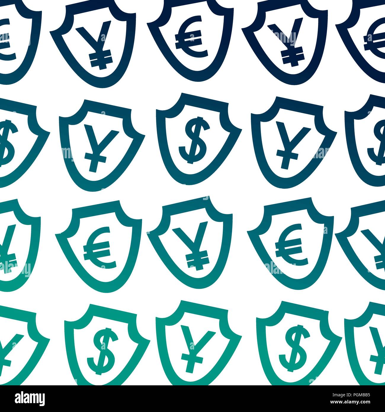 currency shield yen dollar euro symbol foreign exchange pattern vector ...