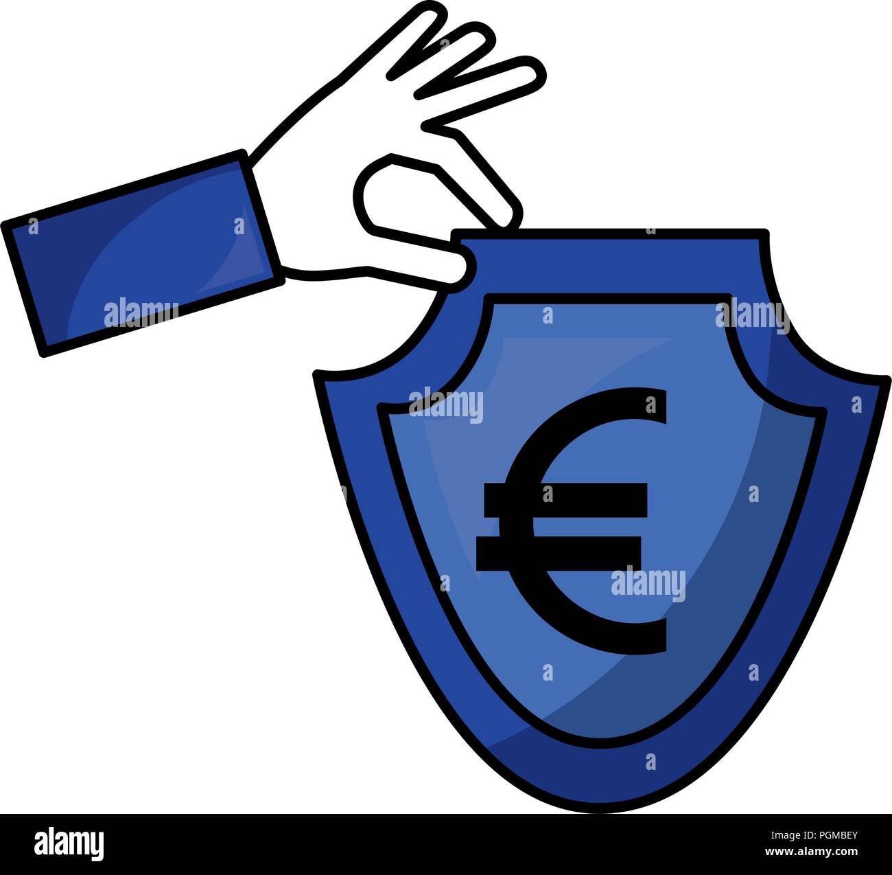 hand with shield and euro symbol isolated icon vector illustration ...